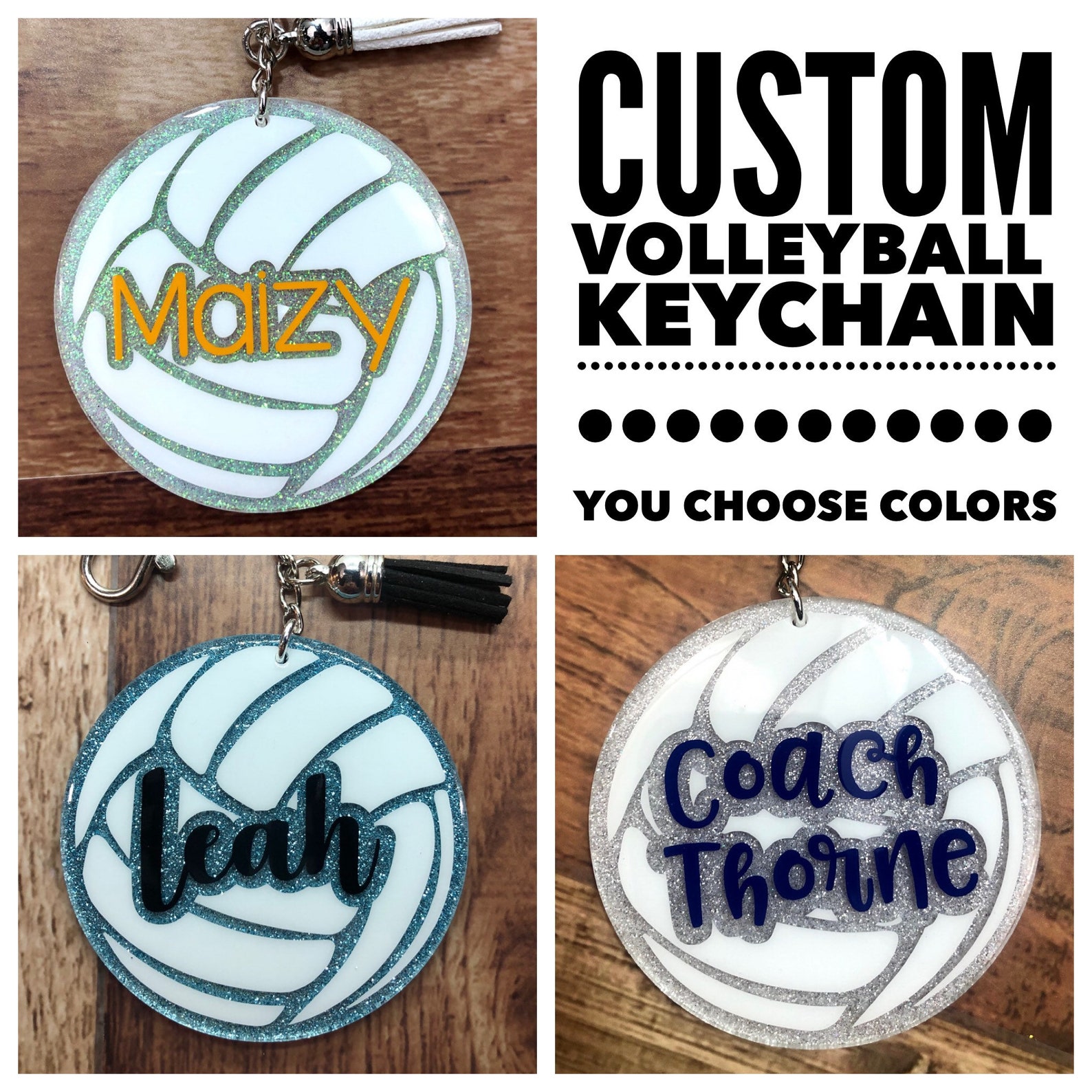 Personalized Volleyball Keychain Custom Glitter Key Chain | Etsy