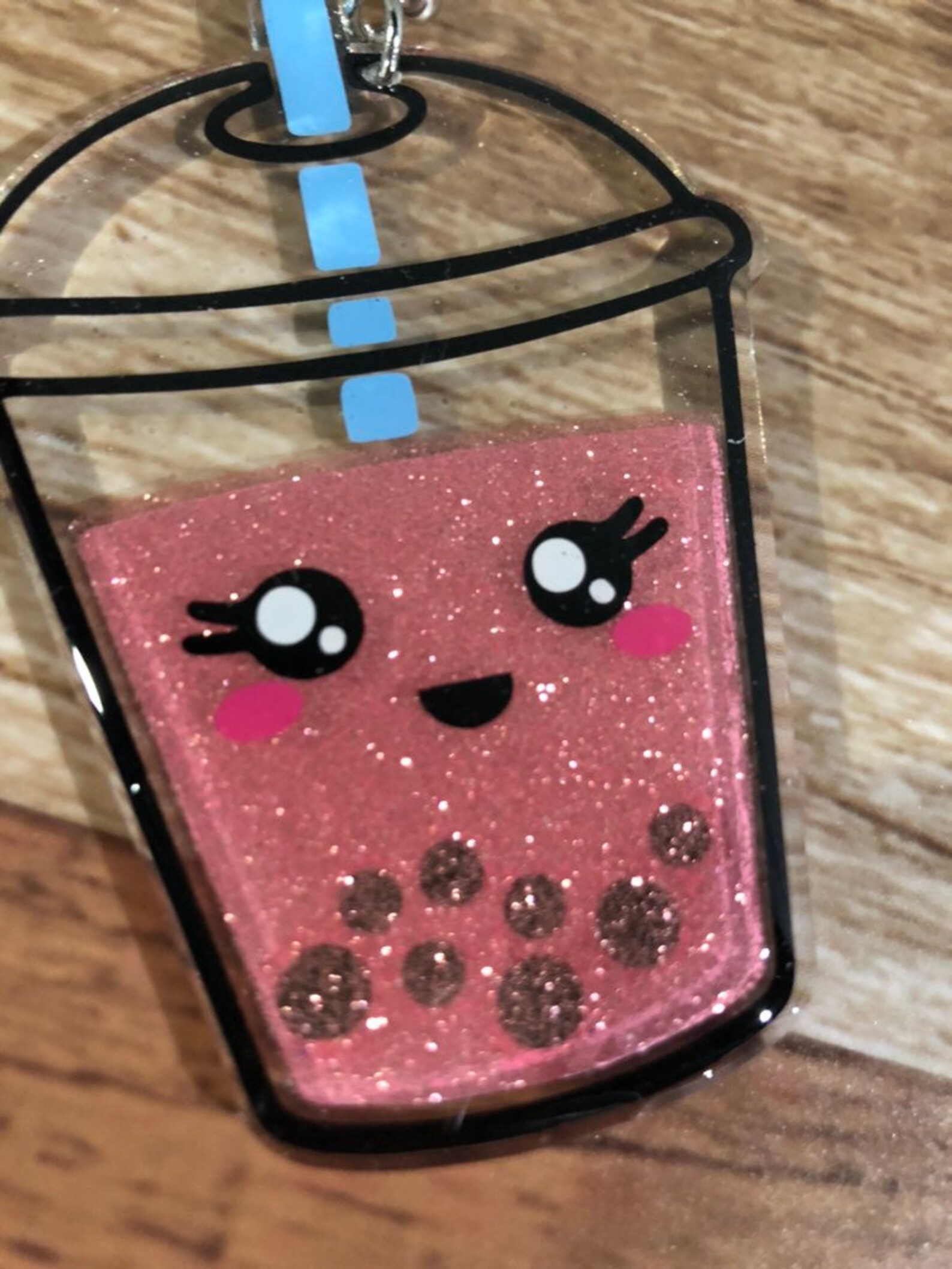 Bubble Tea Boba Tea Keychain Bobas Kawaii Face Glitter Vinyl - Etsy