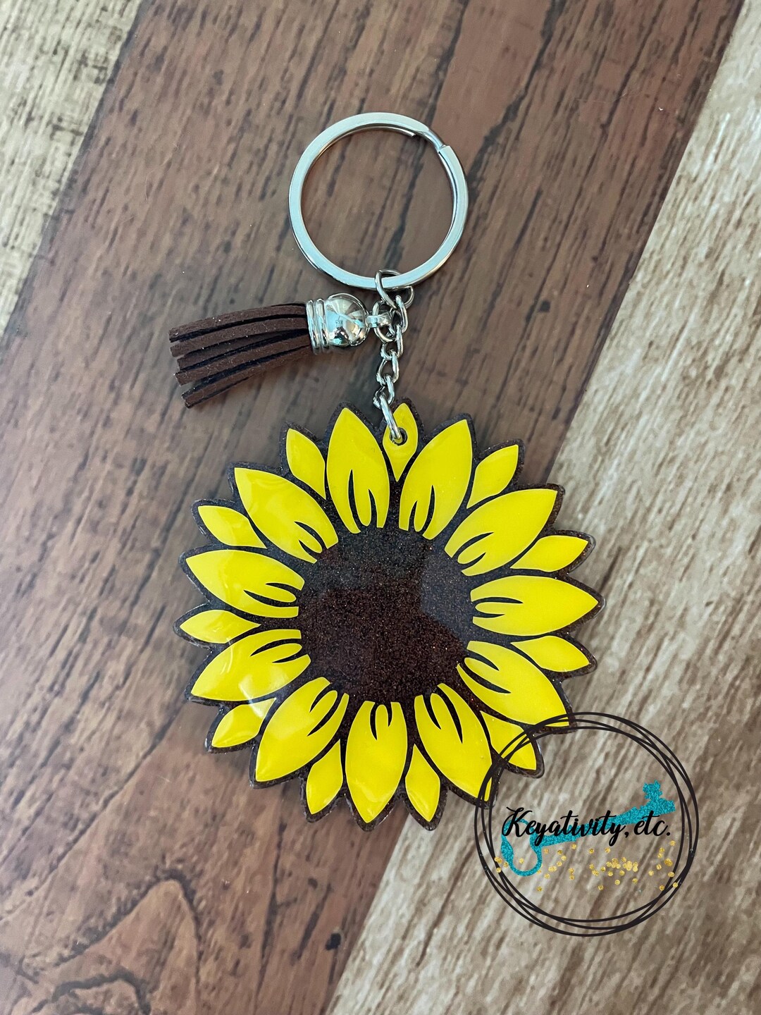 Sunflower Keychain • Flower Yellow Summer Brown Mocha Tassel Key Chain ...