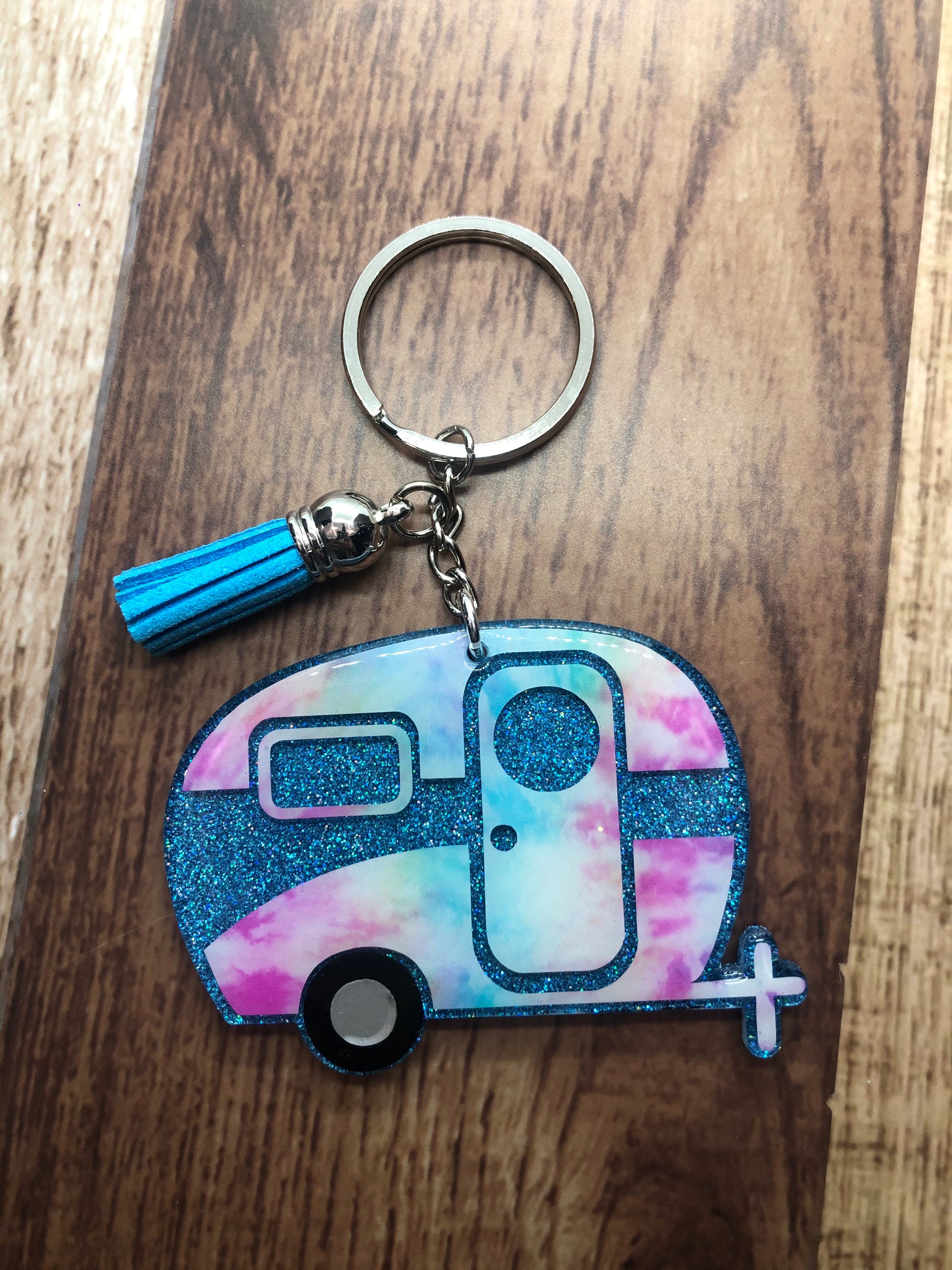 Tie Dye Camper Keychain Summer Camp Fifth Wheel Retro Glitter | Etsy