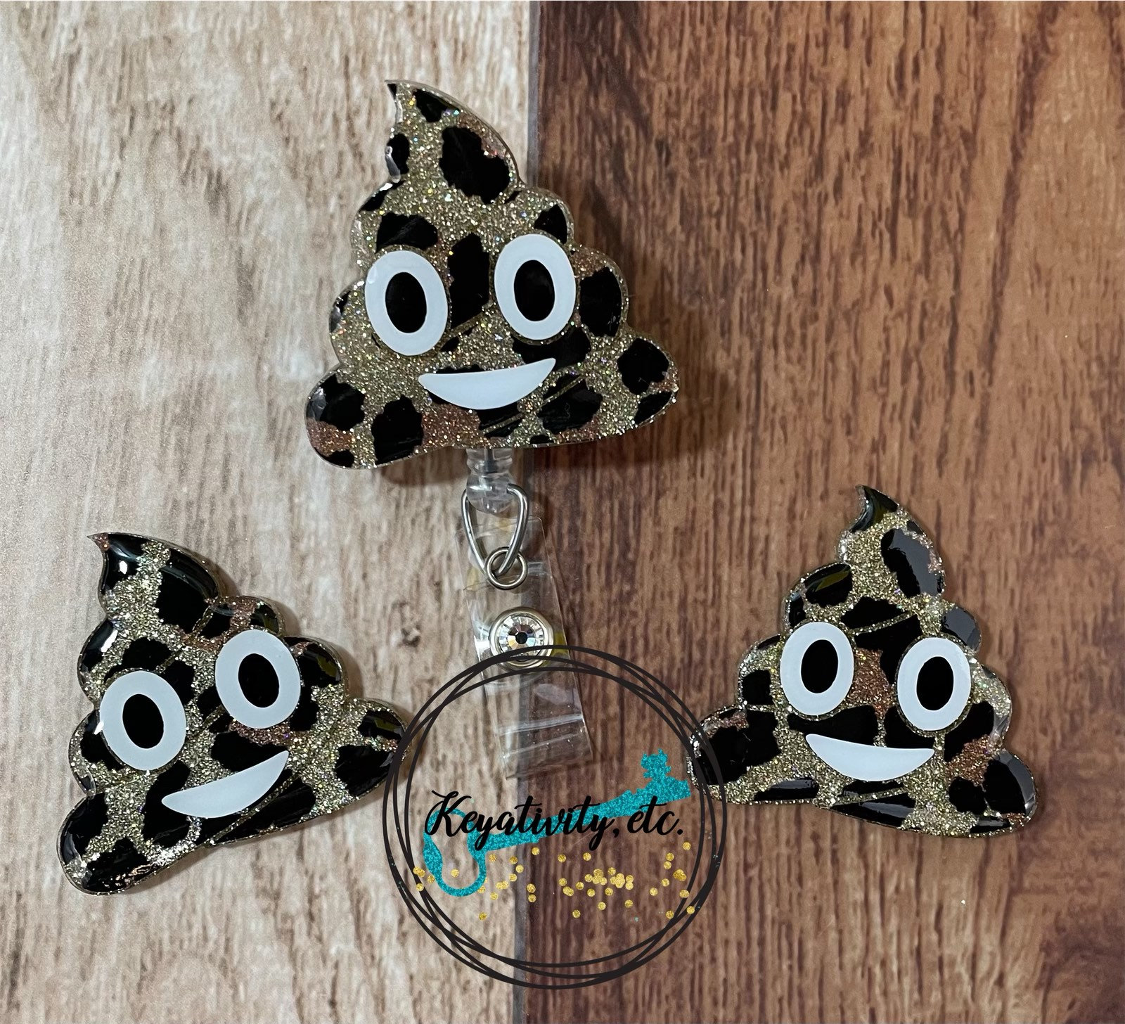 Glitter Cheetah Leopard Poop Emoji Badge Reel Stomach | Etsy