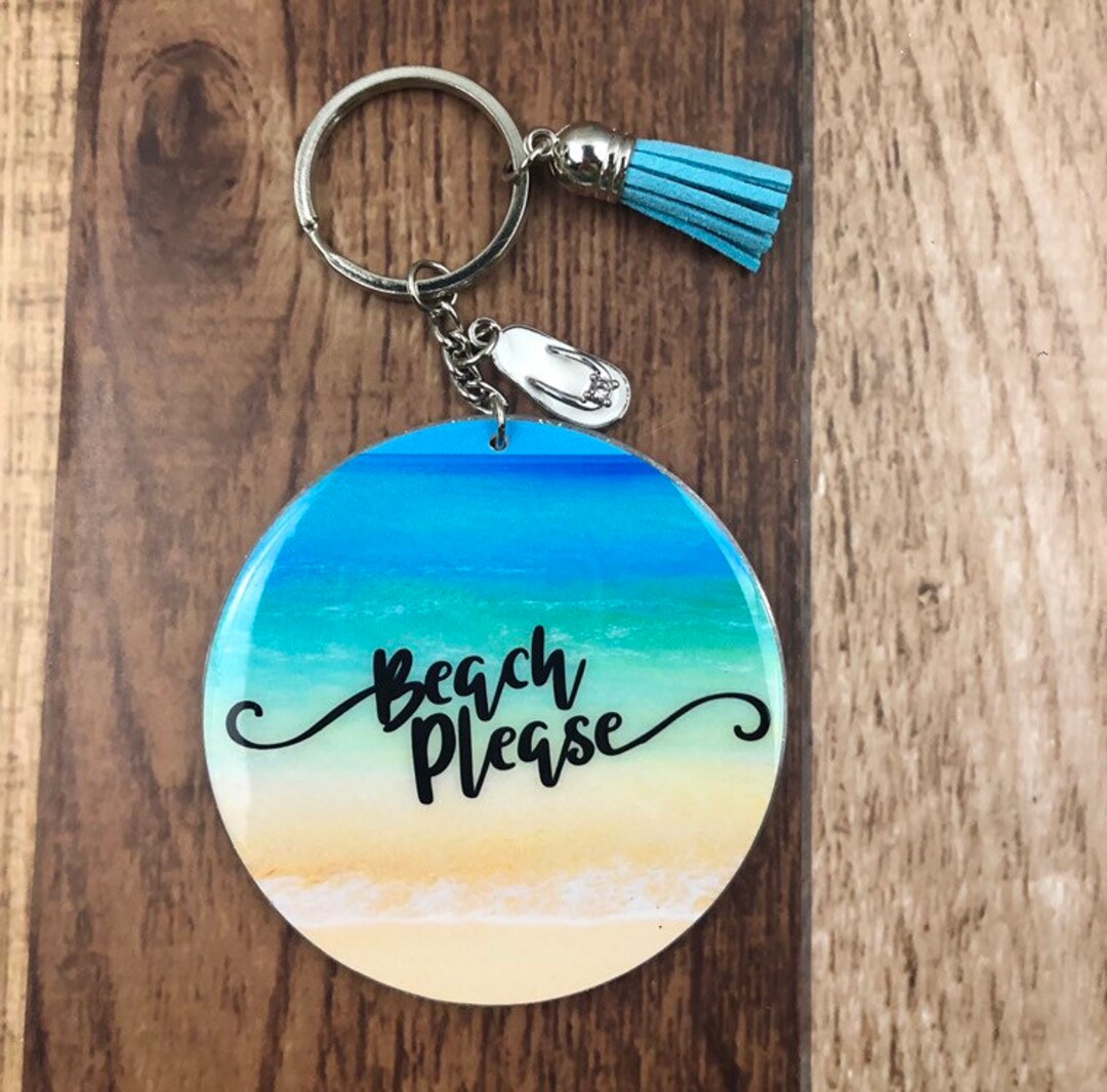 Beach Please Keychain Sand Beachy Scene Summer Lake Sky Flip Flop ...