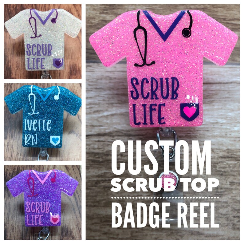 Scrub Top Badge Reel Scrub Life glitter nurse doctor doc RN | Etsy