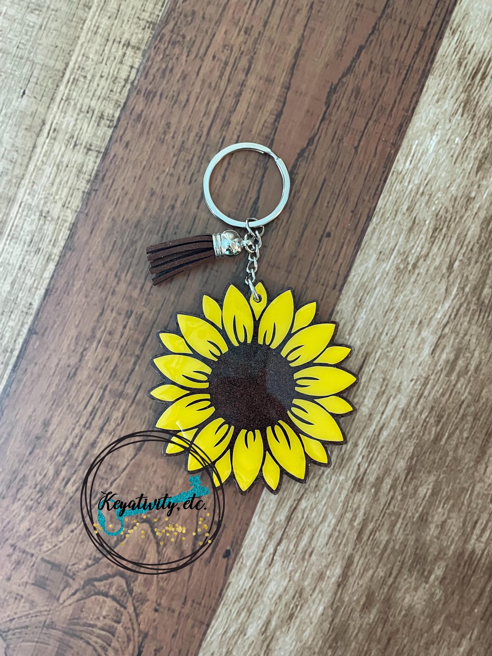 Sunflower Keychain • Flower Yellow Summer Brown Mocha Tassel Key Chain ...