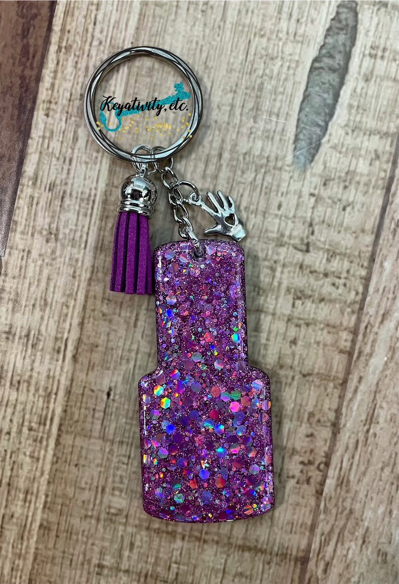 Nail Polish Keychain Glitter Tassel Key Chain Made to | Etsy