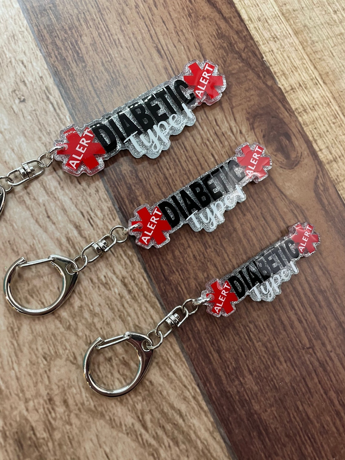 Diabetic Alert Tag • Type 1 2 One or Two Diabetes Silver Glitter Red ...