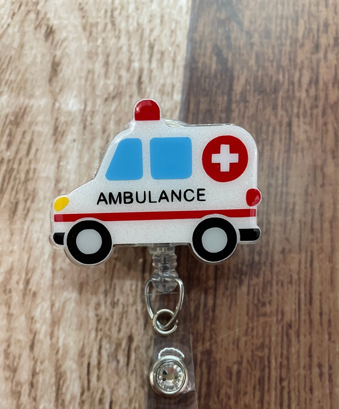 Ambulance Badge Reel White Glitter EMT Emergency Services - Etsy