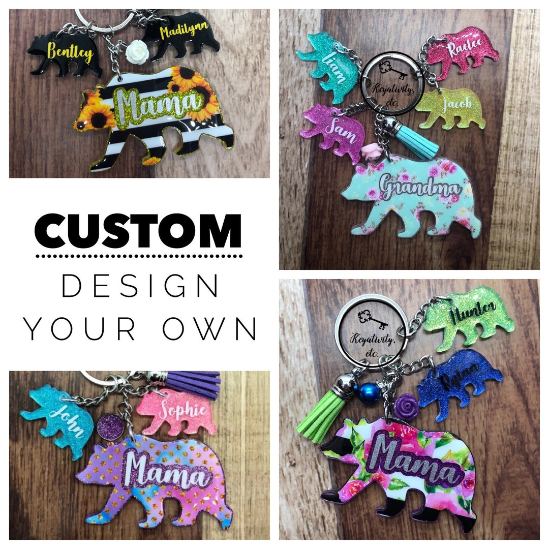 Mama Bear & Cub Keychain • Custom You Design Glitter Mother Baby Babies ...