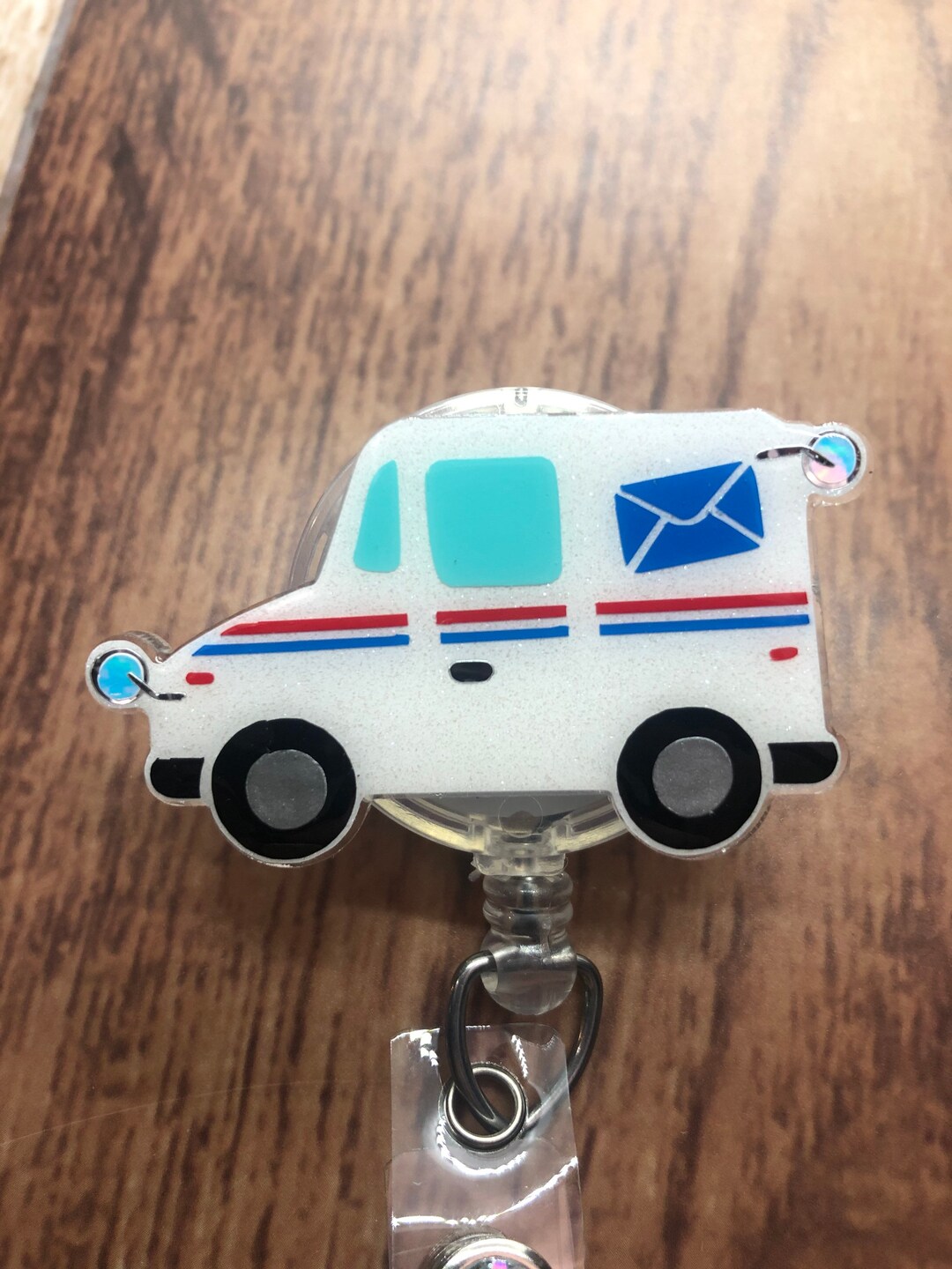 Mail Truck Badge Reel Glitter Cute Delivery Box Postal Carrier ...