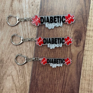 Diabetic Alert Tag • Type 1 2 One or Two Diabetes Silver Glitter Red ...