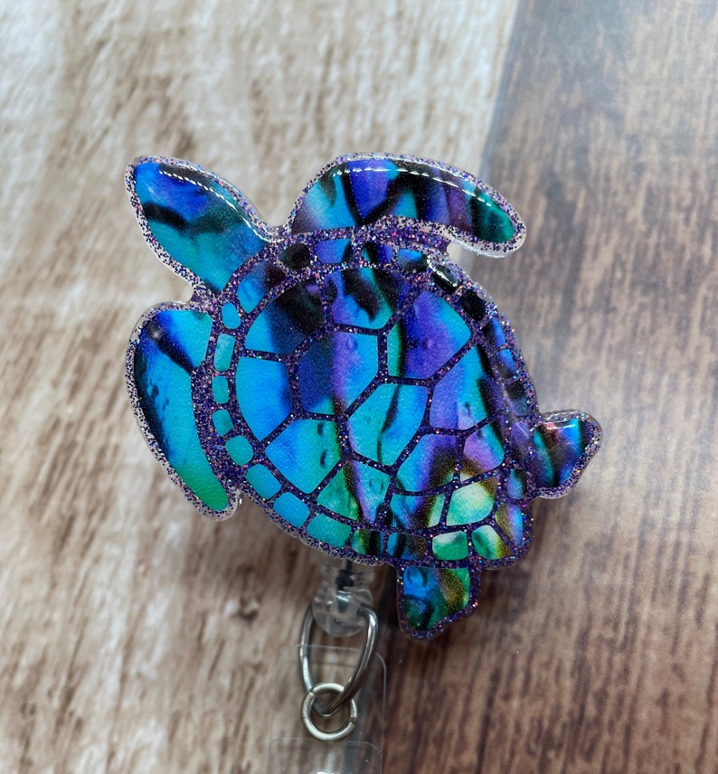 Sea Turtle Badge Reel Abalone Marble Turtles Save the - Etsy