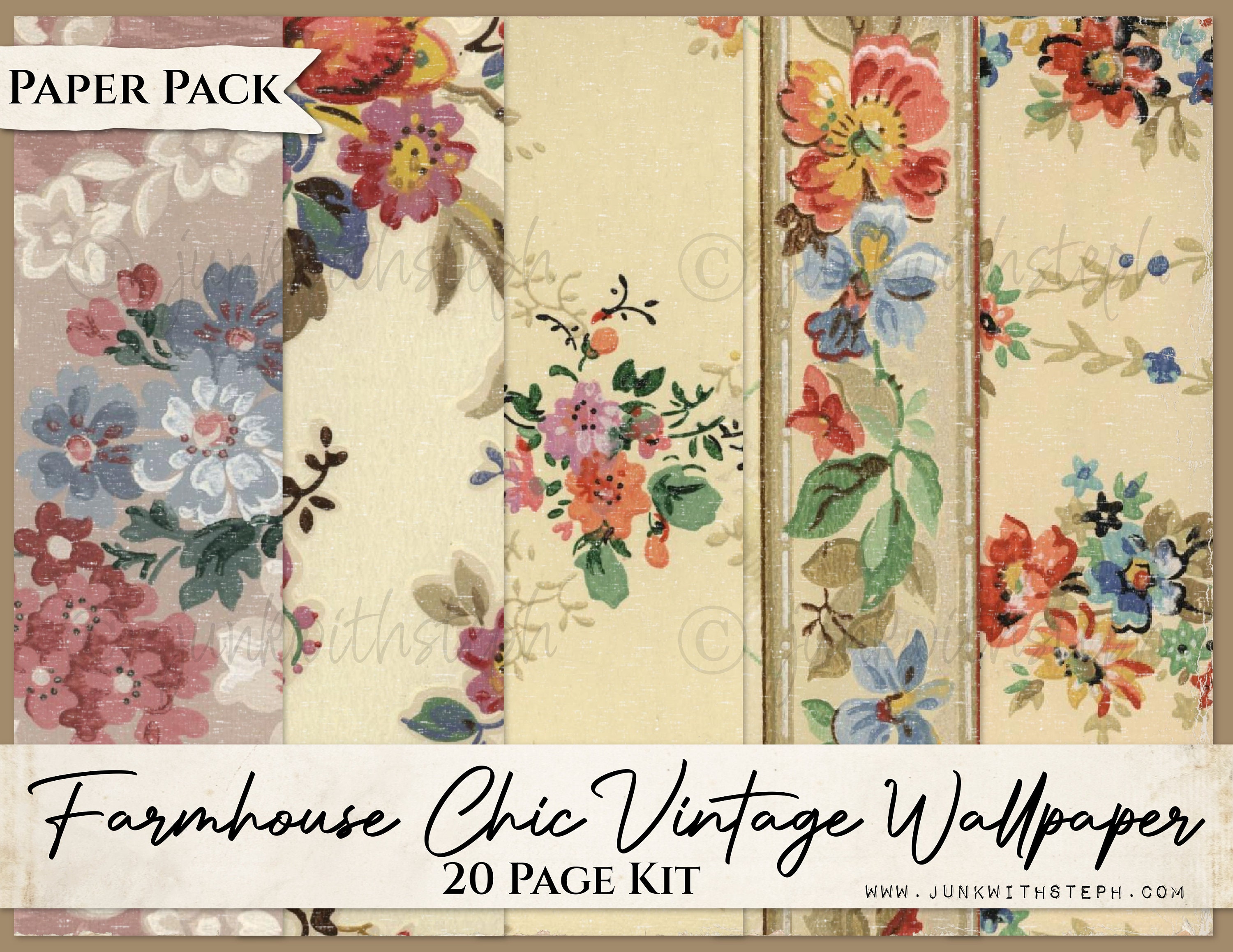 Paper Pack: Farmhouse Chic Vintage Wallpaper 20 Page - Etsy