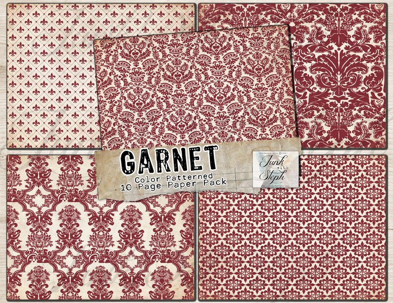 Garnet Color Patterned Paper Pack: 10 Page Damask Textured - Etsy