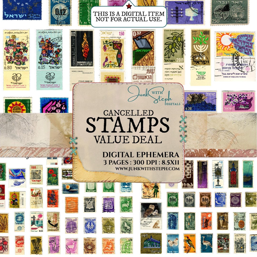 Vintage Postage Stamps Ephemera: 90+ CANCELLED Digital Item Only, Not ...