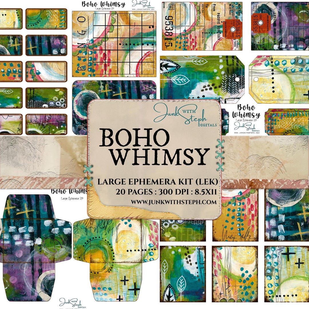 Boho Whimsy Ephemera Kit: Mixed Media Scrapbook Supplies (digital ...