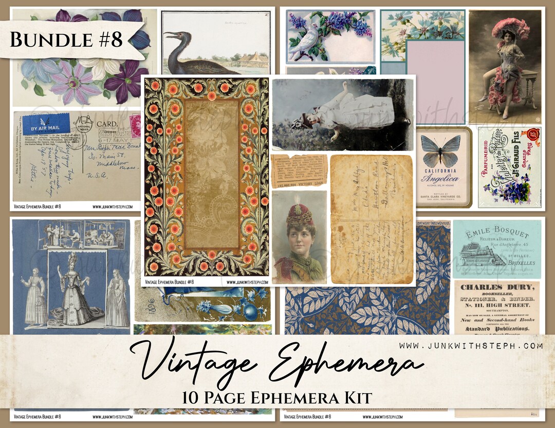 Vintage Ephemera Bundle 8 10 Vintage Ephemera Pages With Over 60 Unique ...