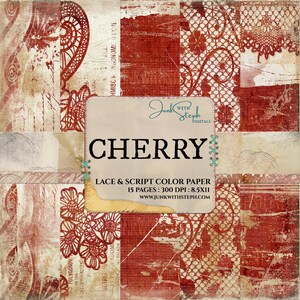 Cherry - Lace & Script Paper Pack: 15 Page Color Textured Patterns ...