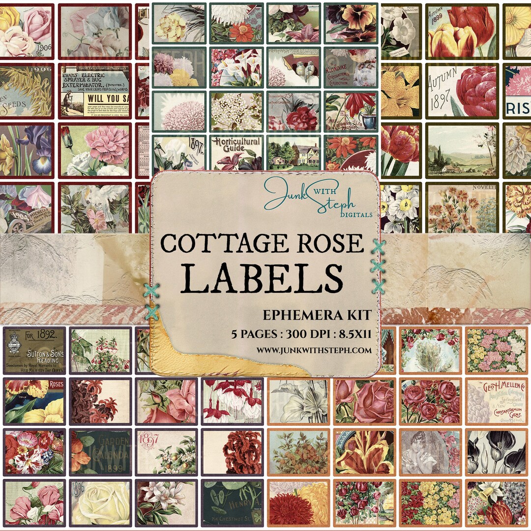 Cottage Rose Labels: Vintage Ephemera Kit (digital Download) - Etsy