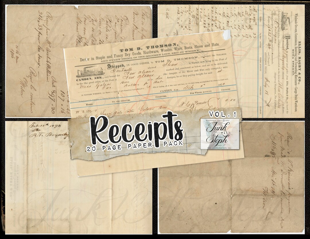 Receipts (and Backs) - Vol. 1 - 20 Page Paper Pack- Vintage Grunge ...