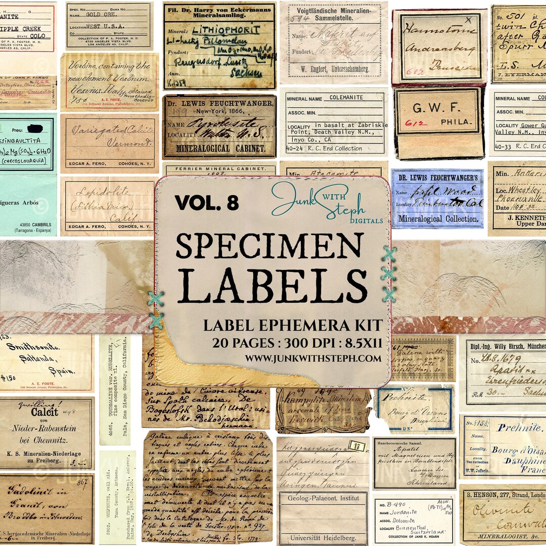 Specimen Labels - Vol. 8 With 20 Pages, Over 150 Separate GENUINE OLD ...