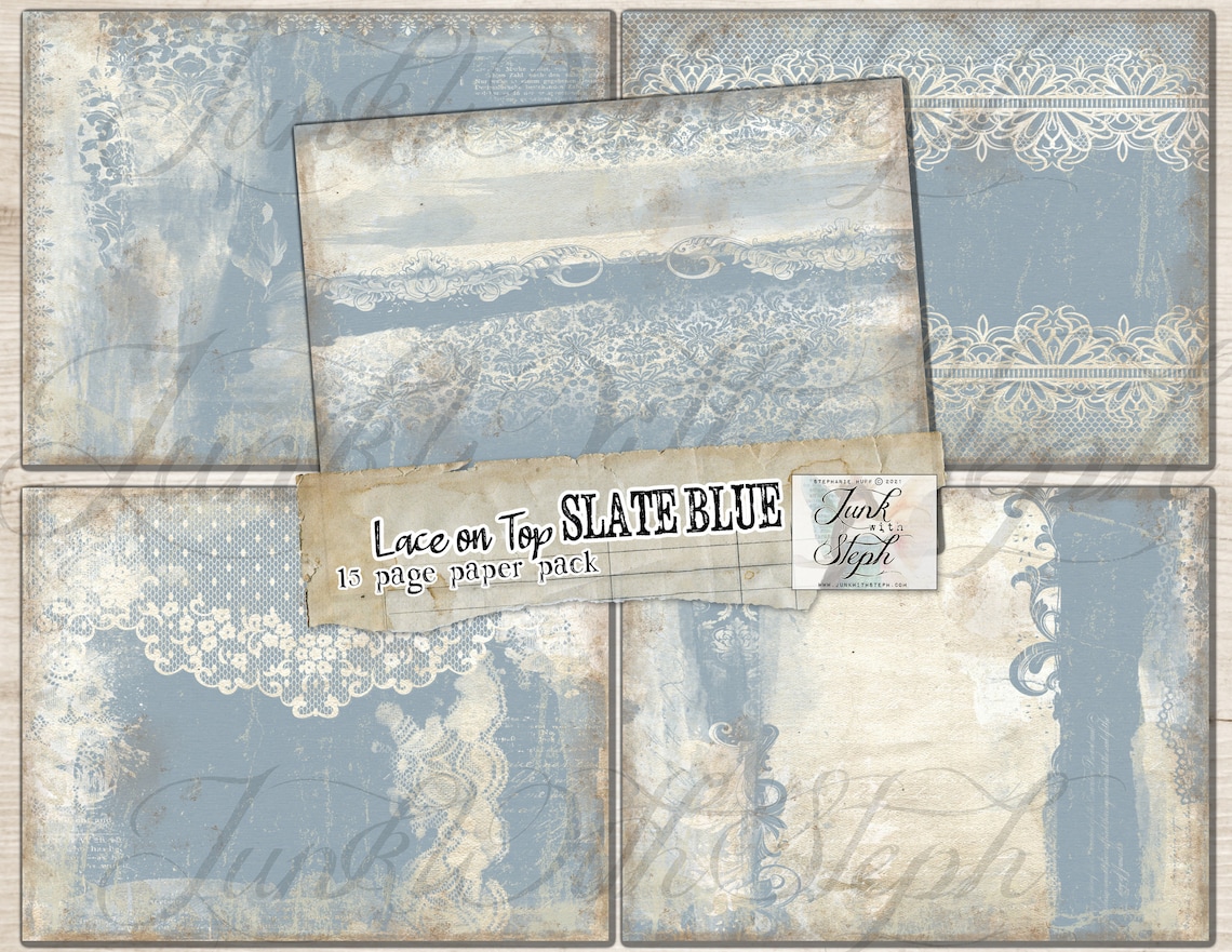 Slate Blue Lace on TOP Paper Pack: 15 Page Color Textured | Etsy