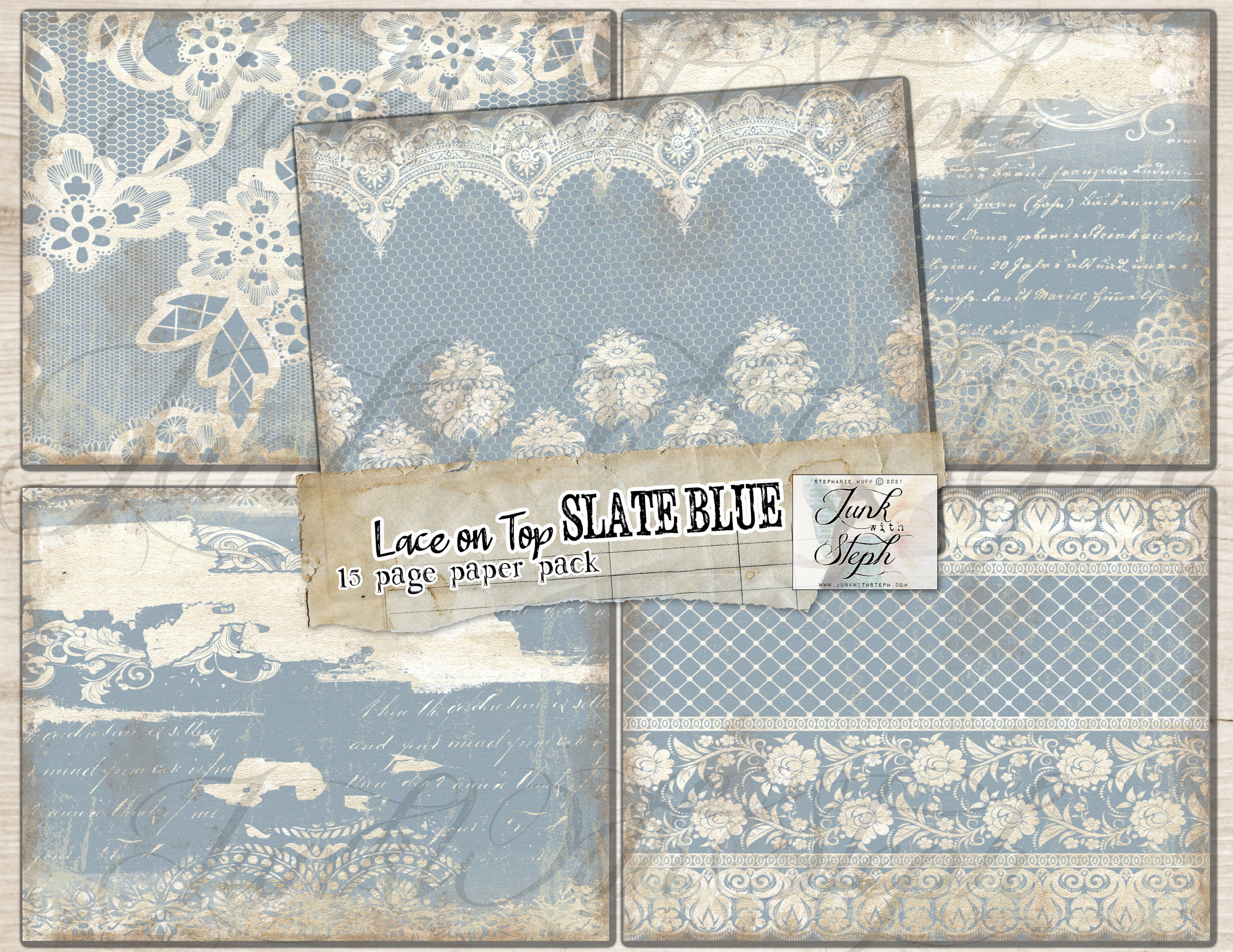 Slate Blue Lace on TOP Paper Pack: 15 Page Color Textured | Etsy