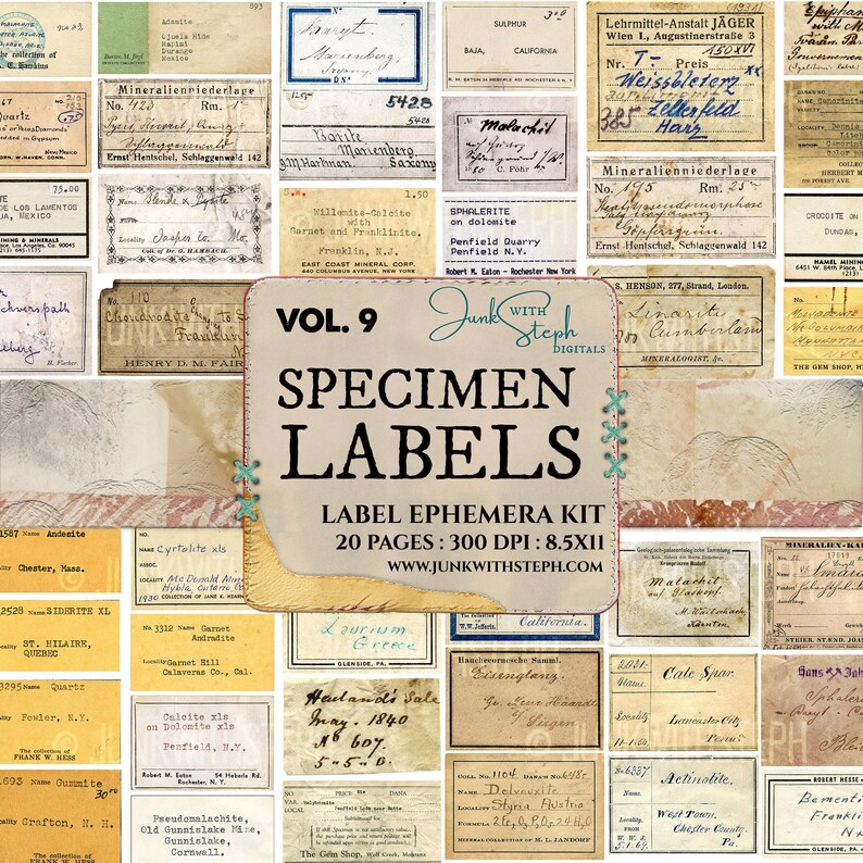 Specimen Labels - Vol. 9 With 20 Pages, Over 150 Separate GENUINE OLD ...