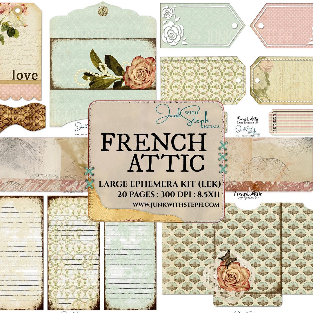 French Attic Ephemera Kit: Shabby Chic Vintage Journal Pages (digital ...