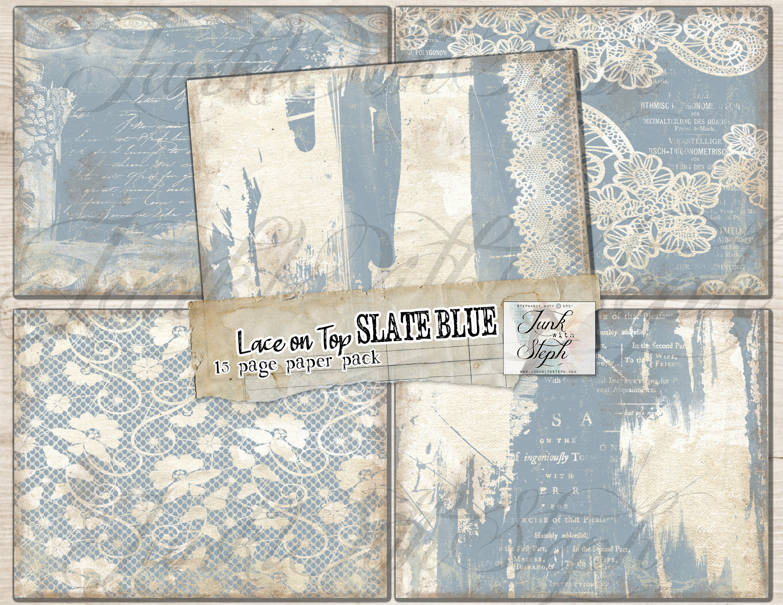 Slate Blue Lace on TOP Paper Pack: 15 Page Color Textured | Etsy