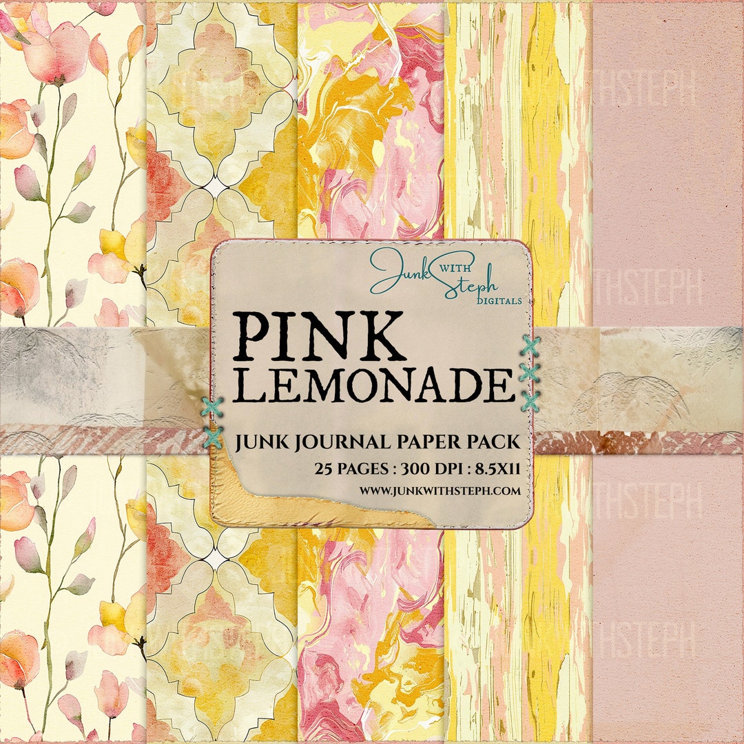 Pink Lemonade 25 Page Dual Tone Pattern Paper Pack Pink Yellow Floral