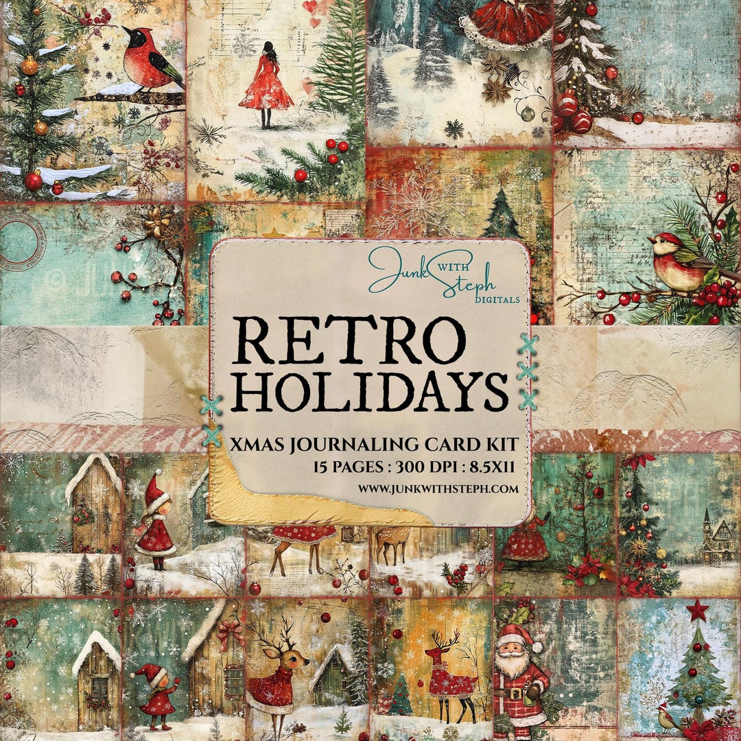 Retro Holidays - 15 Pages of Mixed Media Boho Style Journaling Cards ...