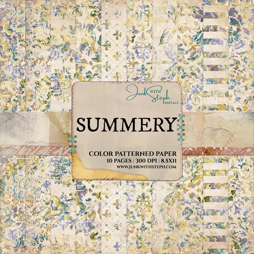 Summery - Color Patterned Paper Pack: 10 Page Damask Textured Pattern ...