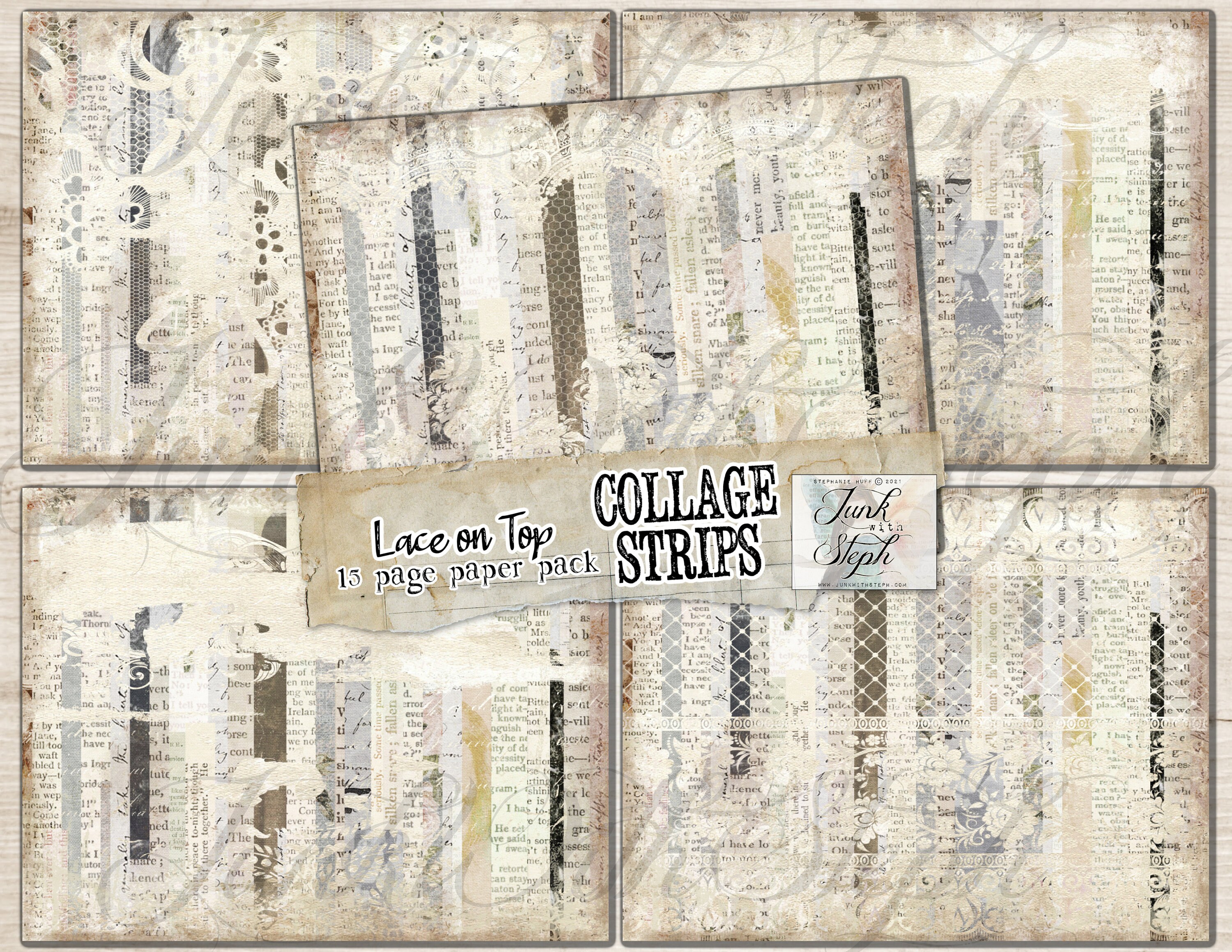 Collage Strips Lace on TOP Paper Pack: 15 Page Color Textured | Etsy