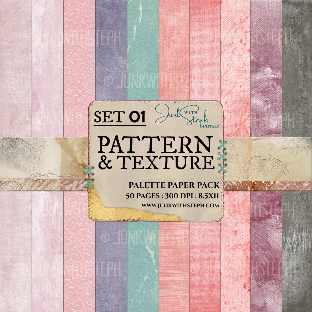 Set 01: Palette Paper Pack, 50 Pages Total Cohesive Color Patterned and ...