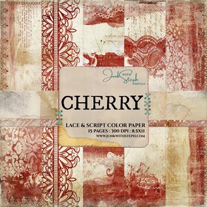 Cherry - Lace & Script Paper Pack: 15 Page Color Textured Patterns ...