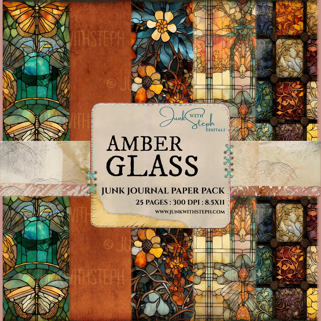 Amber Stained Glass Journal Paper: Embossed Damask (digital Printable ...