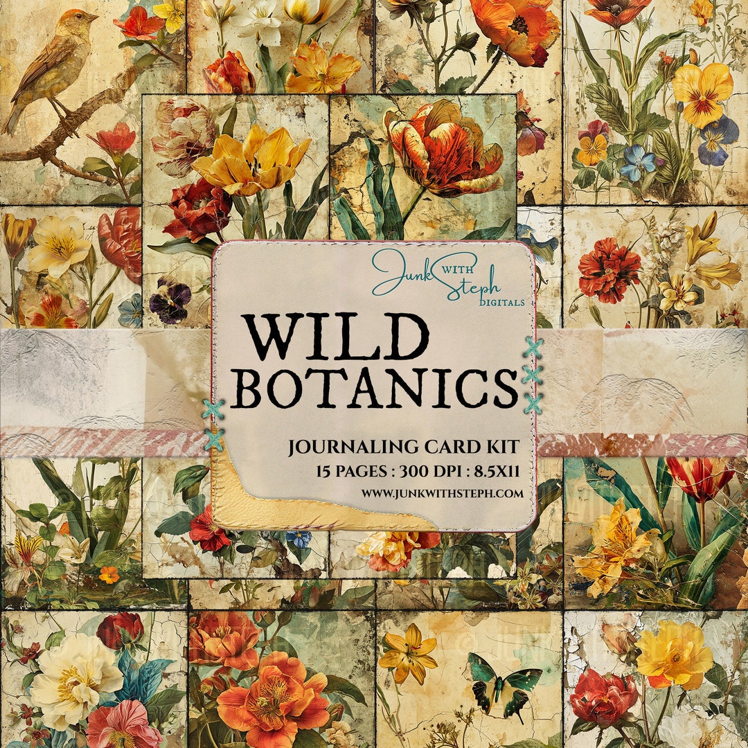 Wild Botanics Journaling Cards - 15 Pages Featuring Grungy Mixed Media ...