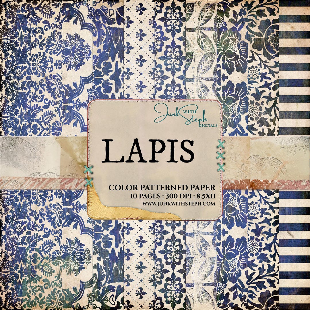 Lapis Damask Paper Pack: Royal Blue Scrapbook Paper (digital Download ...
