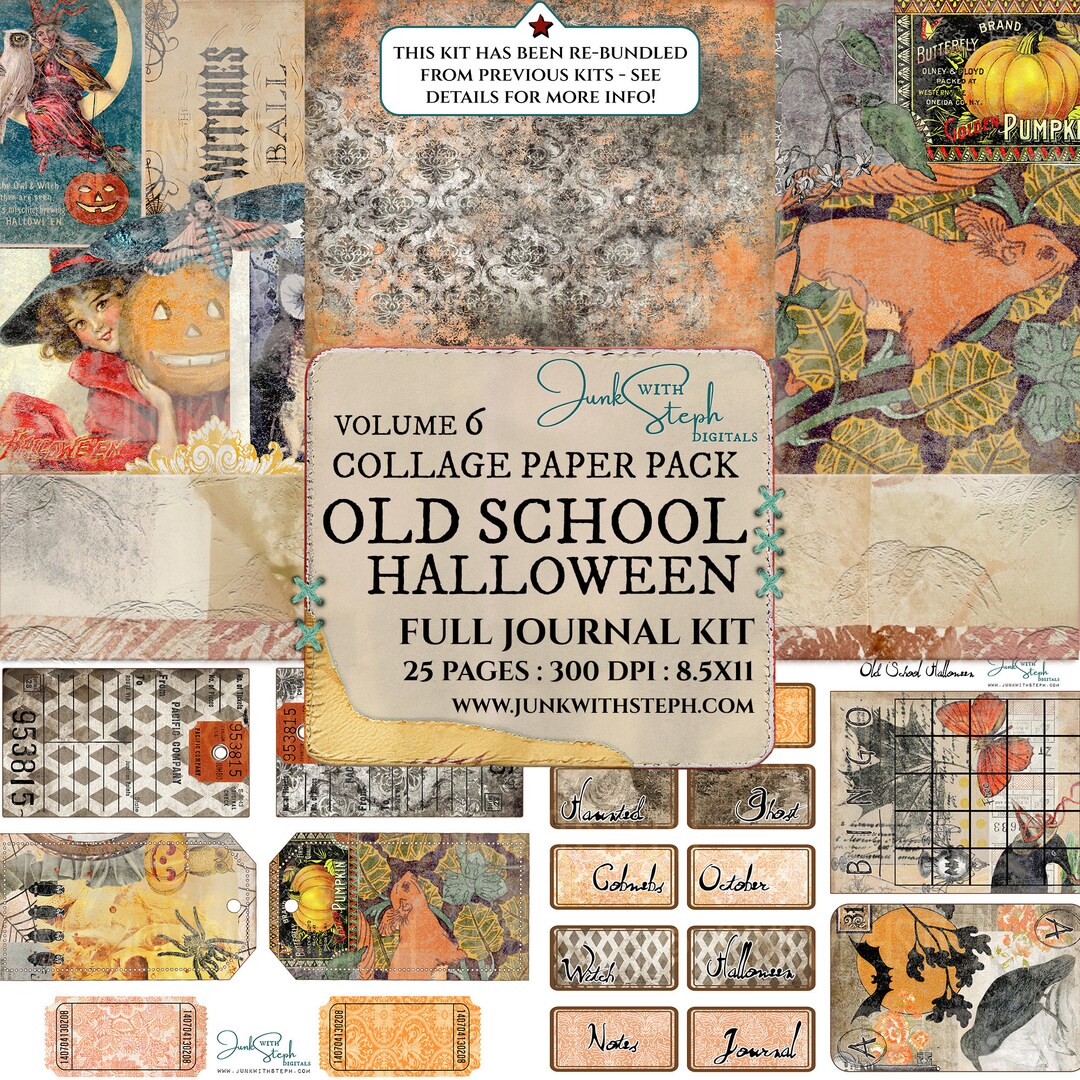 Old School Halloween Collage Paper Pack: Junk Journal Kit (digital ...