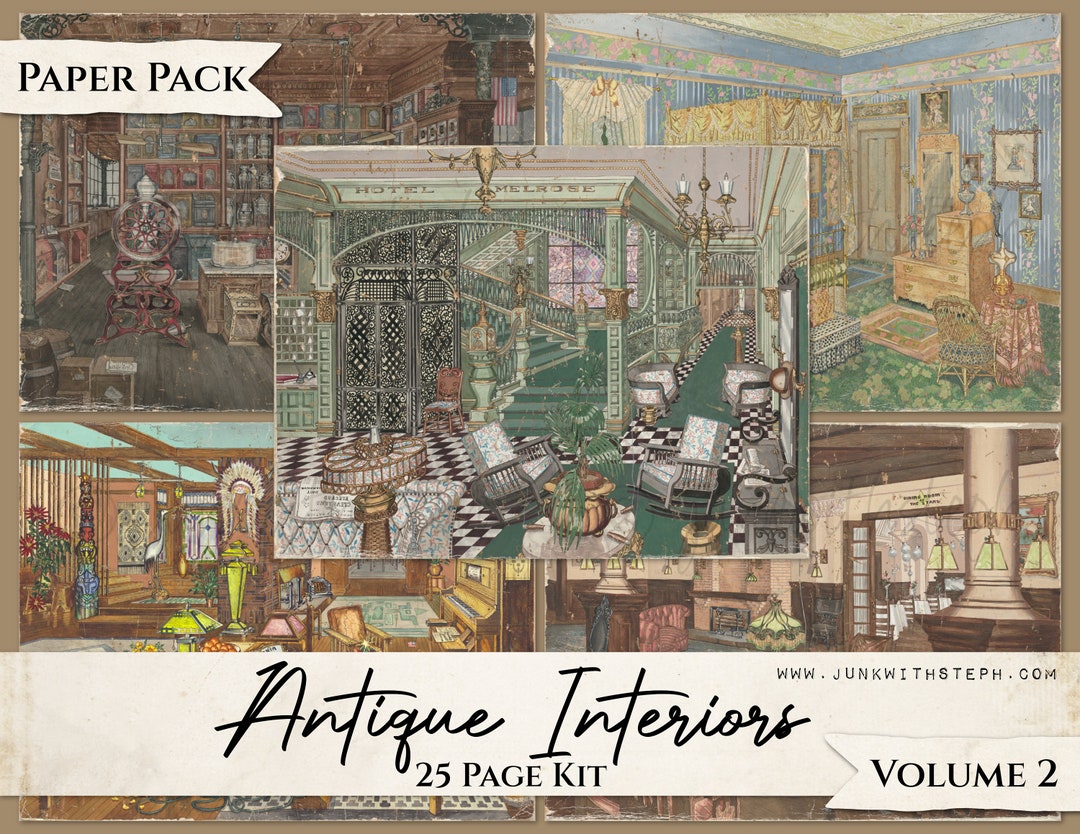 Paper Pack: Antique Interiors V.2 25 Pages Shabby Vintage Rooms and ...