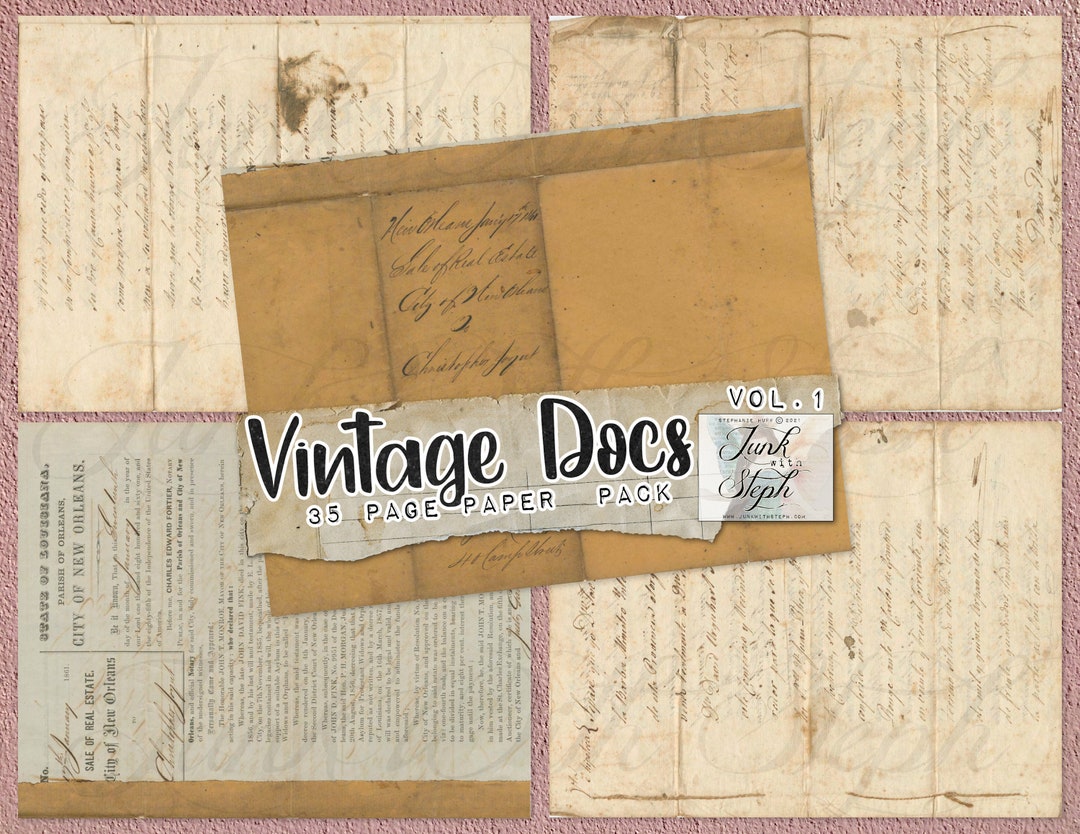 Vintage Docs Volume 1 35 Page Paper Pack Vintage Grunge Scanned Aged ...