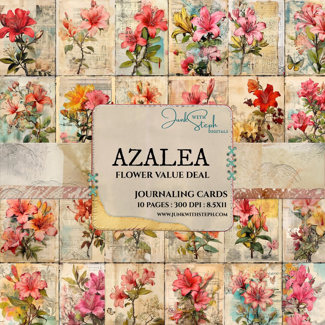 Flower DEAL - AZALEA - 10 Pages of Journaling Cards With Mixed Media ...