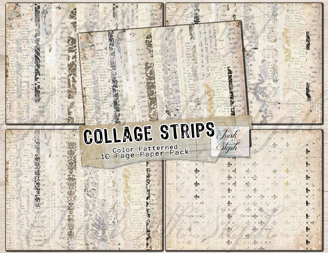 Collage Strips Color Patterned Paper Pack: 10 Page Damask Textured ...