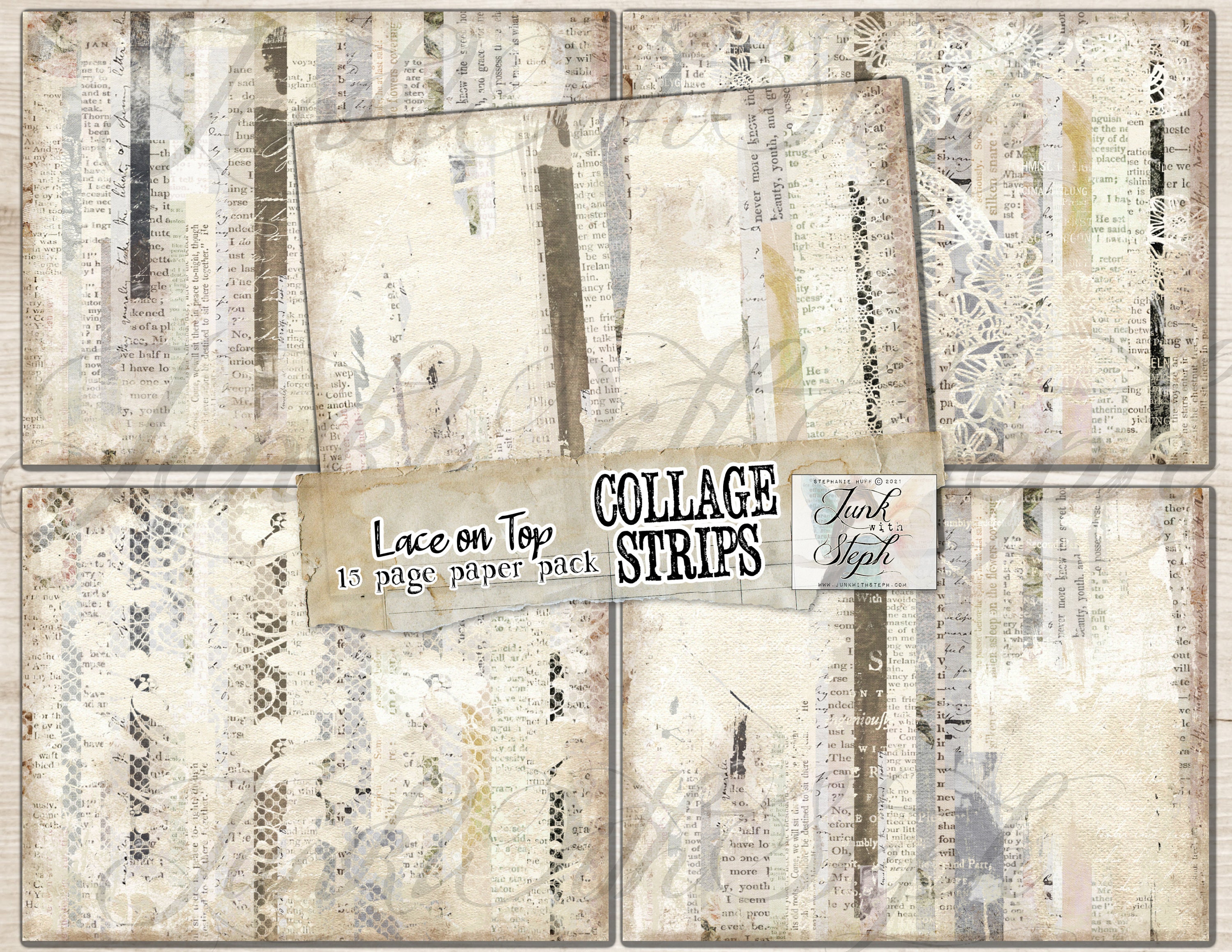 Collage Strips Lace on TOP Paper Pack: 15 Page Color Textured - Etsy