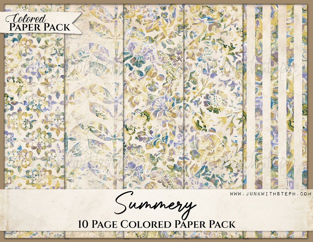Summery Color Patterned Paper Pack: 10 Page Damask Textured Pattern ...