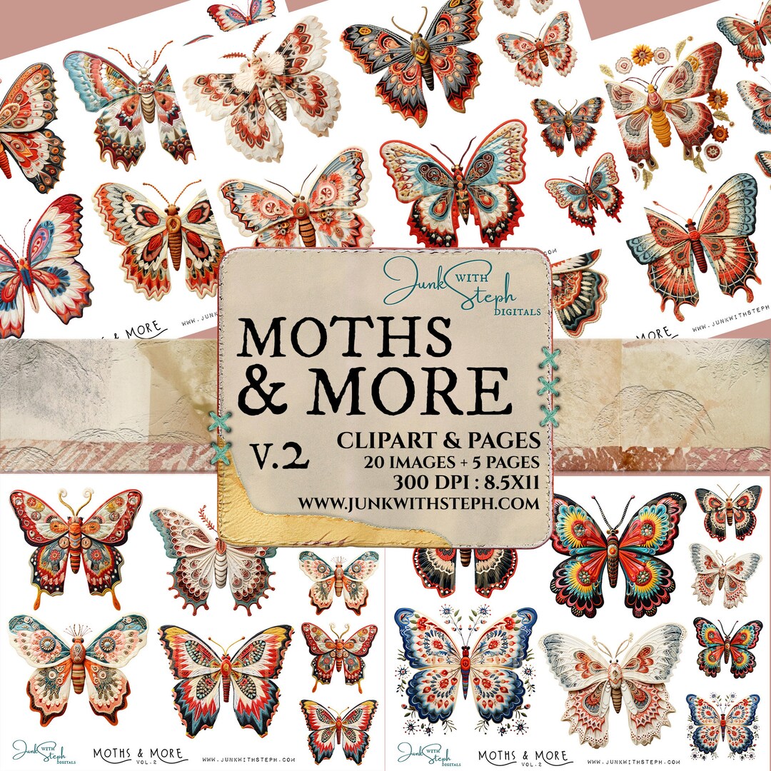 CLIPART: Moths & More V2 - 20 Detailed PNG Embroidered Butterfly/moth ...