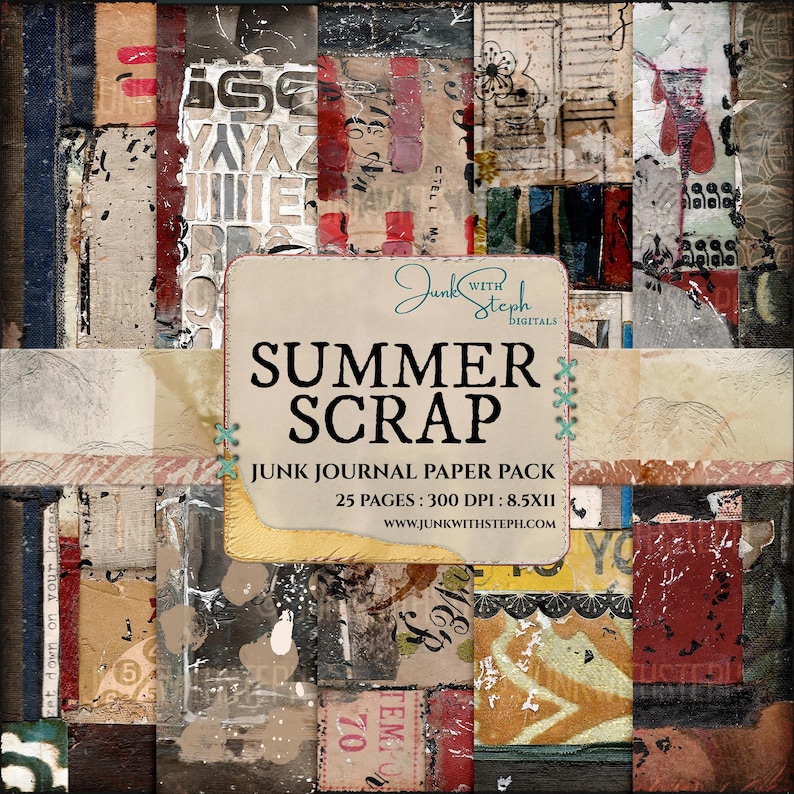 Summer Grunge Journal Paper Pack: Mixed Media Art, Printable Collage ...