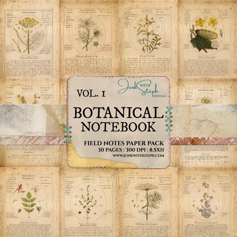 Wildflower Botanical Notebook: Printable Vintage Field Notes Volume 1 ...