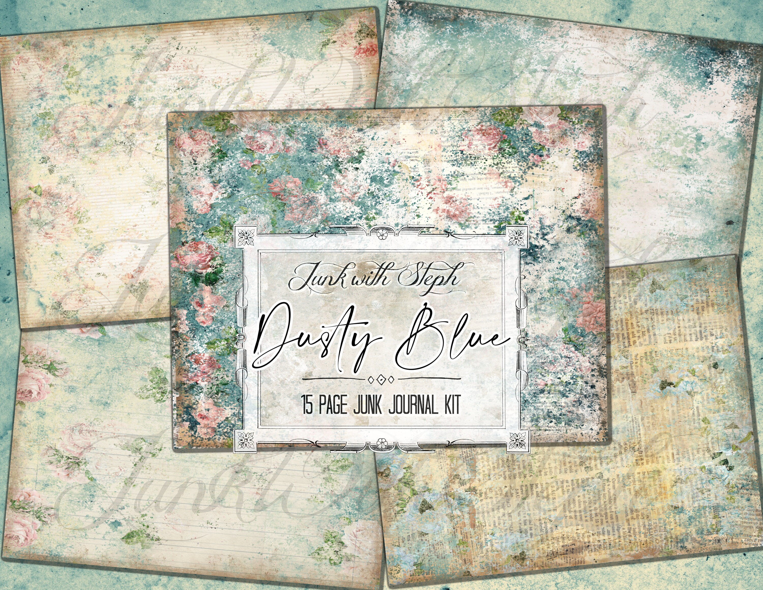 Dusty Blue 15 Page Main Junk Journal Kit Beautiful Shabby - Etsy