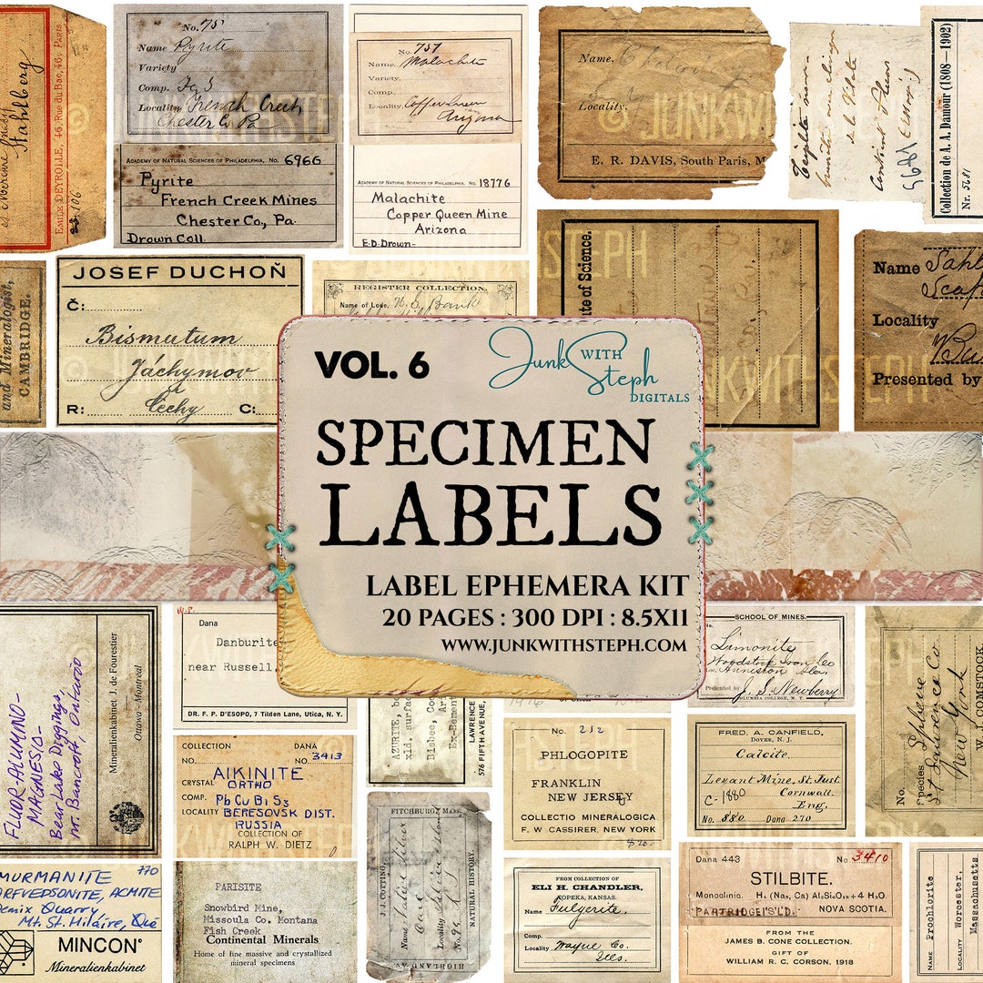Specimen Labels - Vol. 6 With 20 Pages, Over 150 Separate GENUINE OLD ...